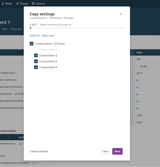 Copying multiple settings at once to different locations – Priva Help Center