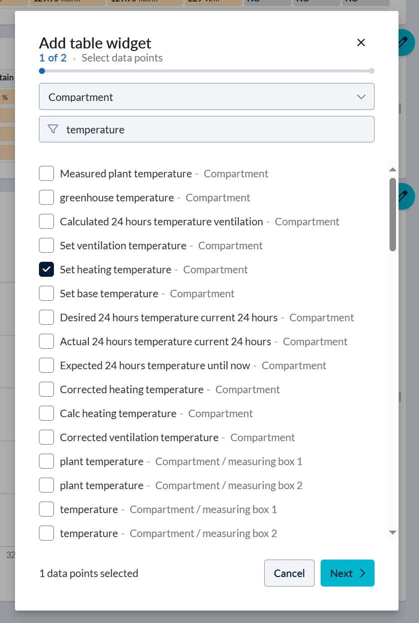 Creating and editing table widgets for custom dashboards – Priva Help Center